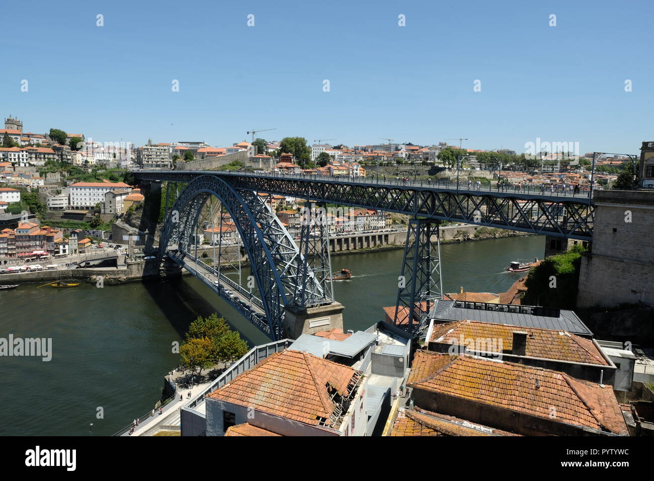 High Level Bridge, Oporto Portugal EU. Foot bridge and Rail bridge and ...