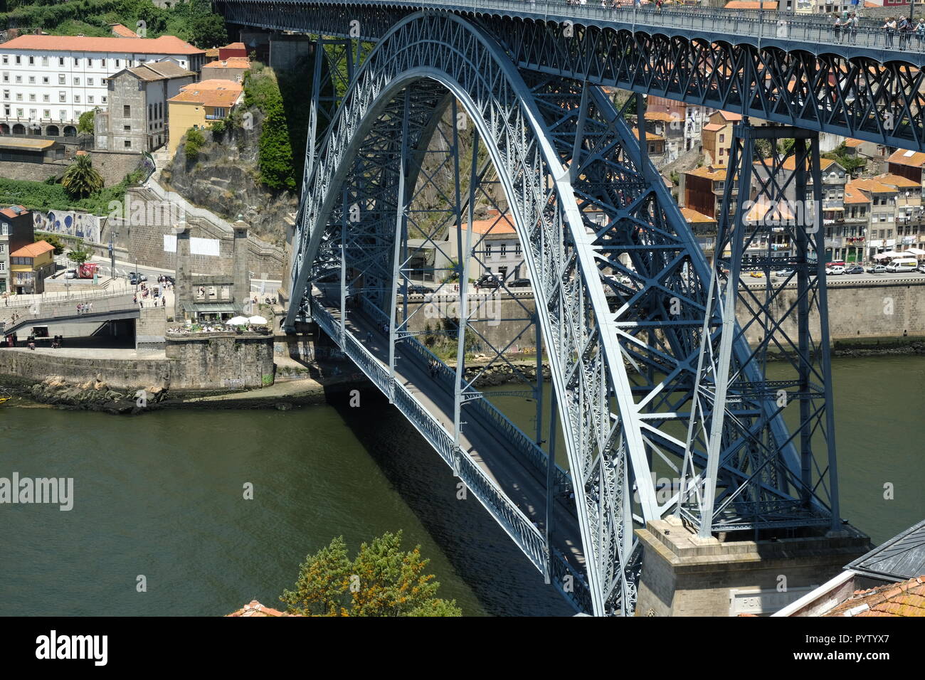 High Level Bridge, Oporto Portugal EU. Foot bridge and Rail bridge and ...