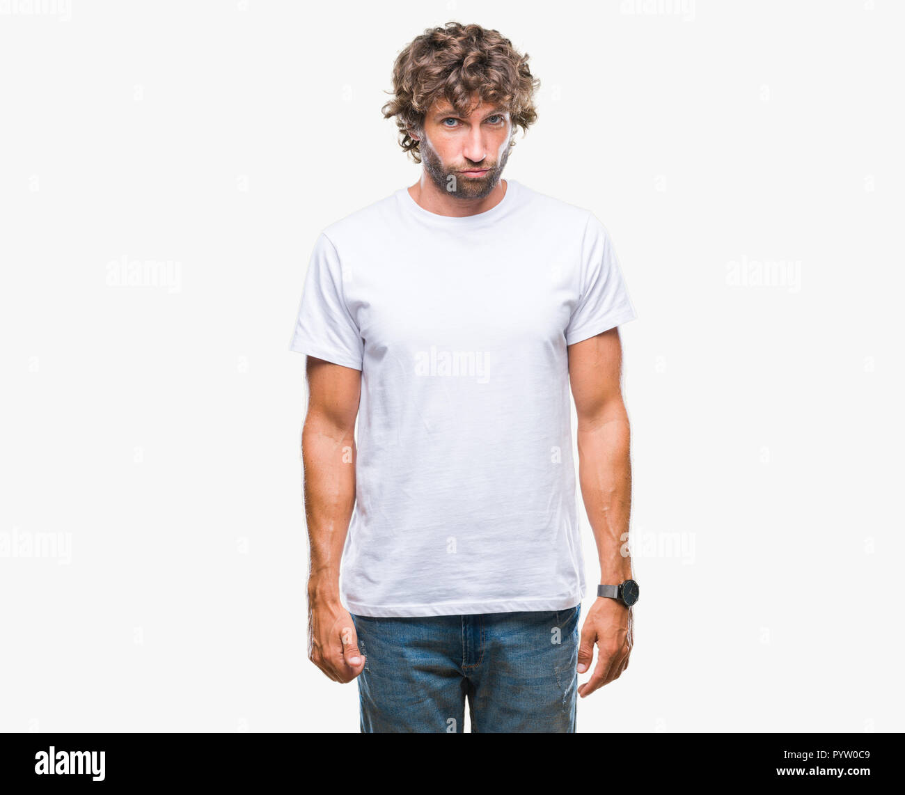 Handsome hispanic model man over isolated background depressed and ...