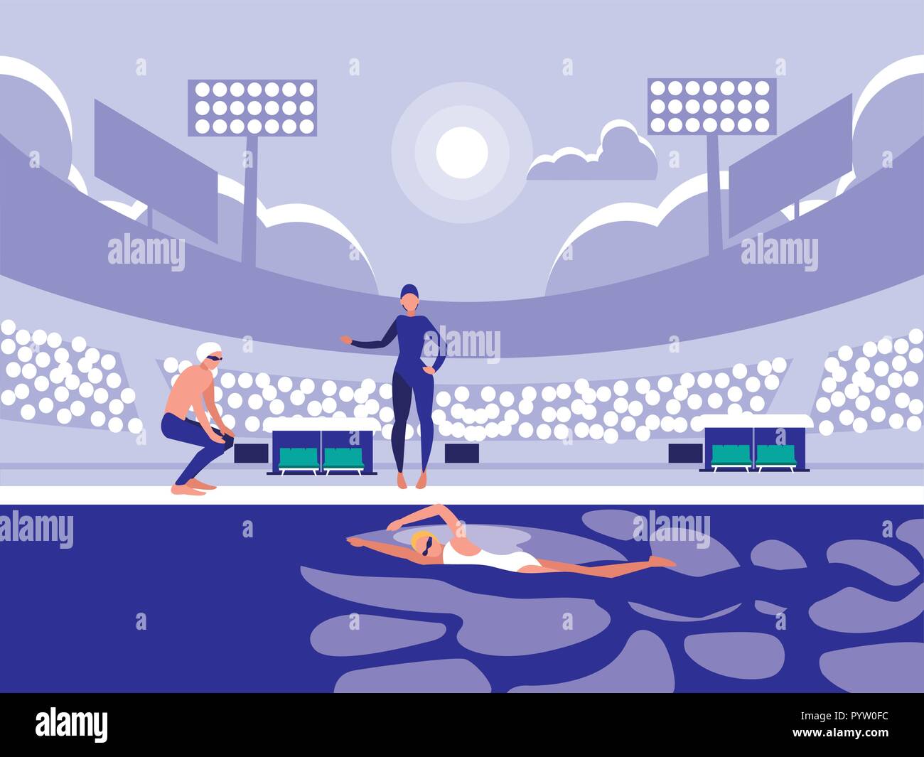 players in pool for diving competition vector illustration design Stock ...