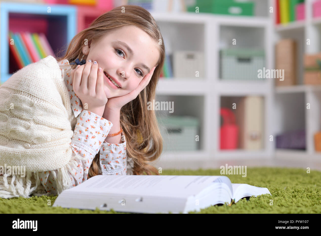 Portrait of beautiful cute happy girl studying at home Stock Photo - Alamy