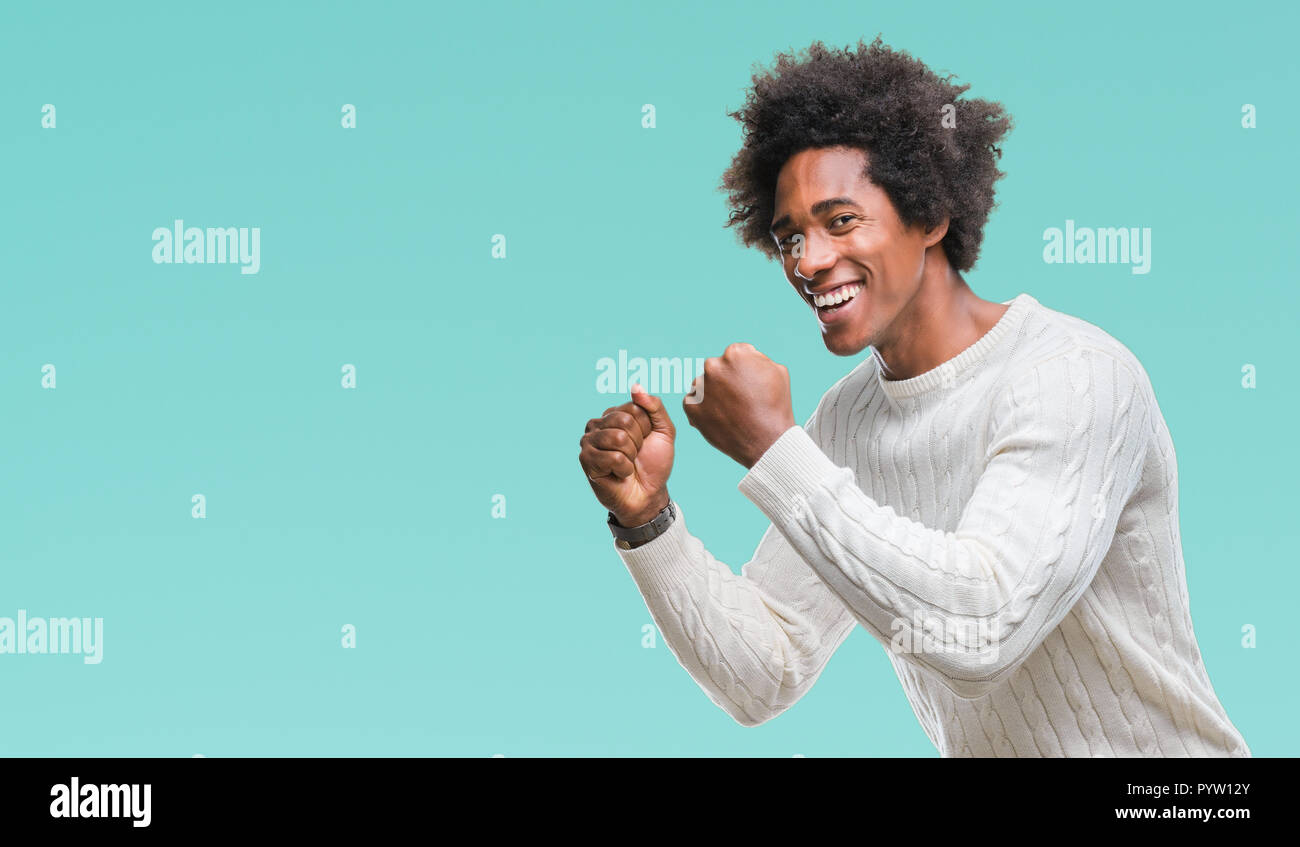 Happy afro american black man celebrating, very excited and confident ...