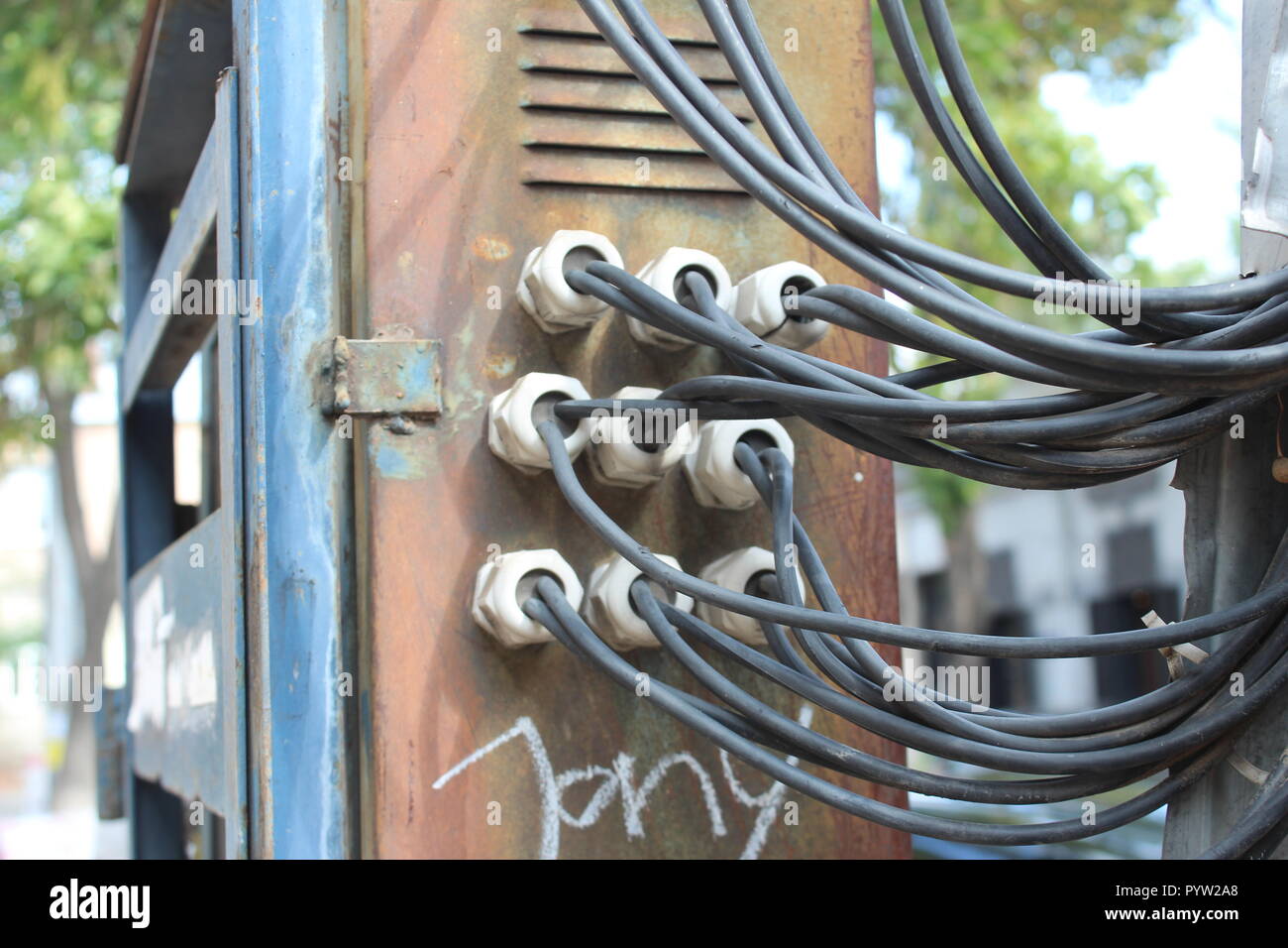 wiring , cabels in town Stock Photo - Alamy