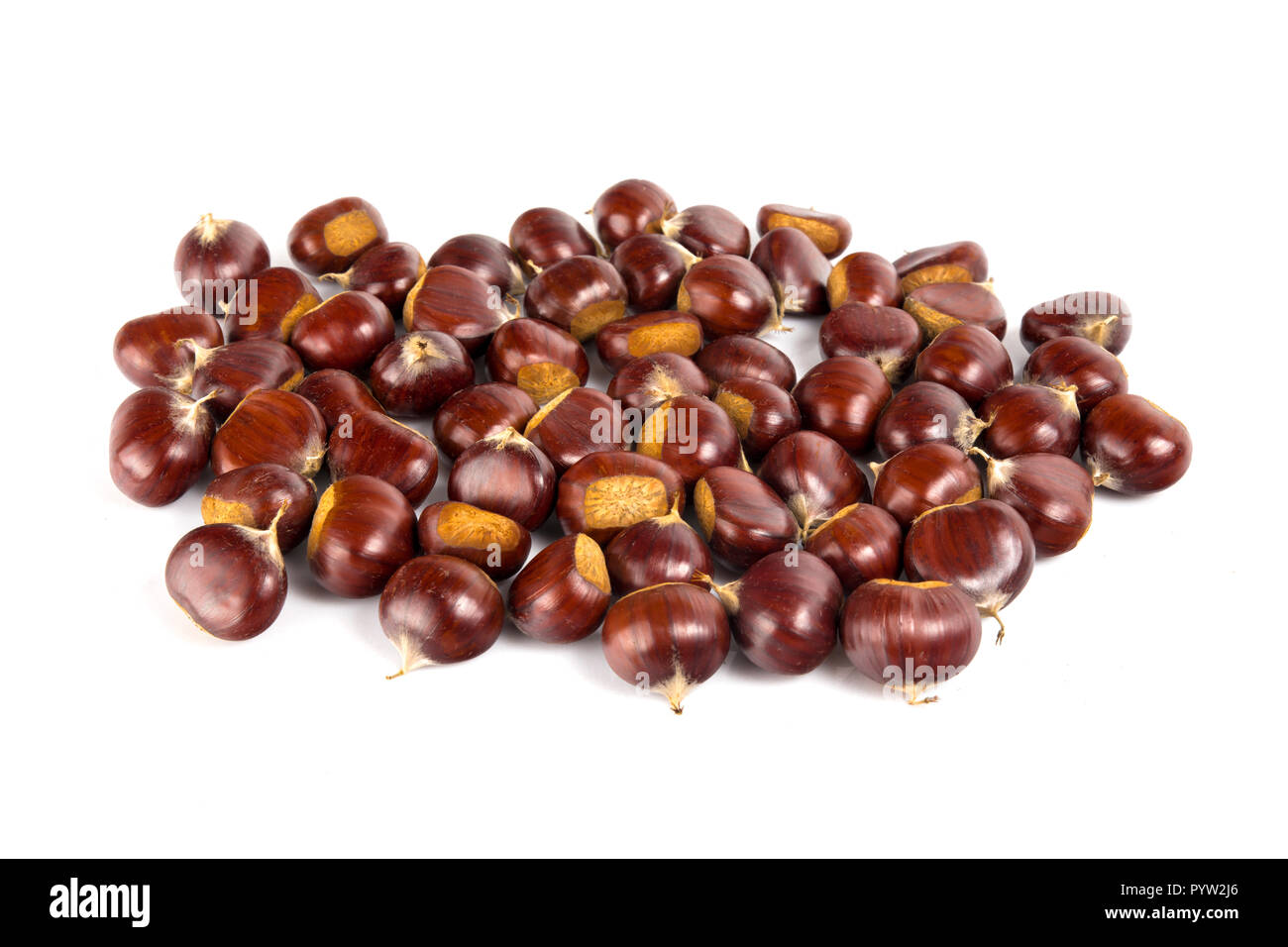 Fresh chestnuts with peeled roasted chestnut isolated on white ...