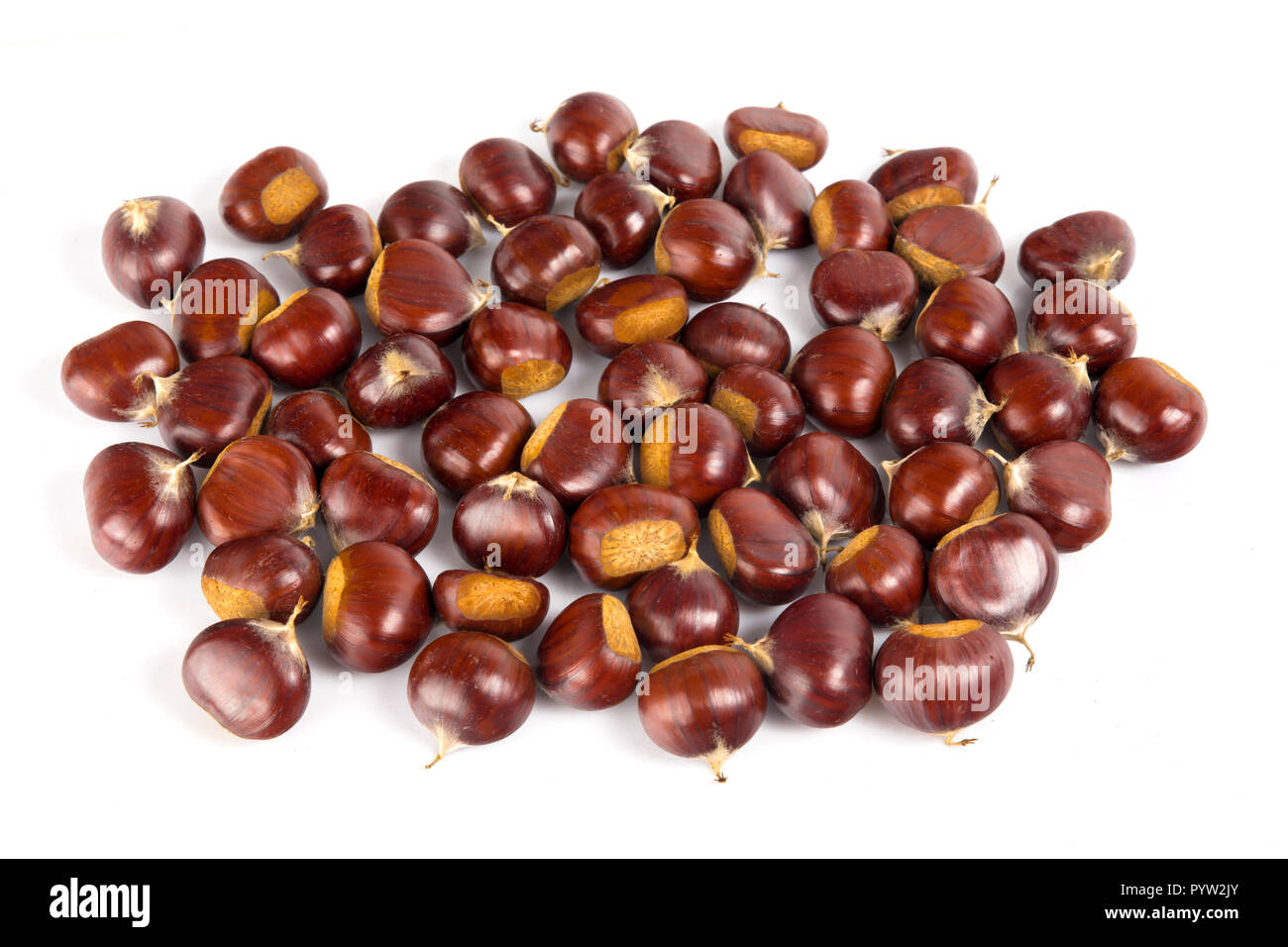 Fresh chestnuts with peeled roasted chestnut isolated on white ...