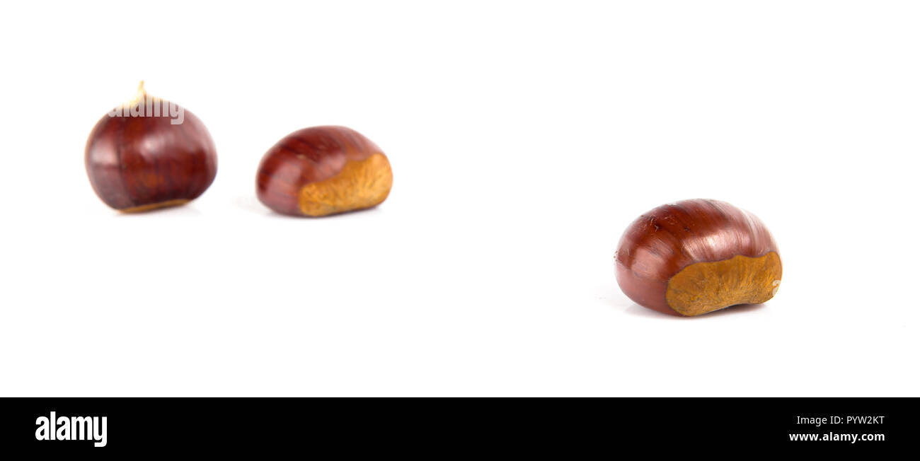Fresh chestnuts with peeled roasted chestnut isolated on white ...