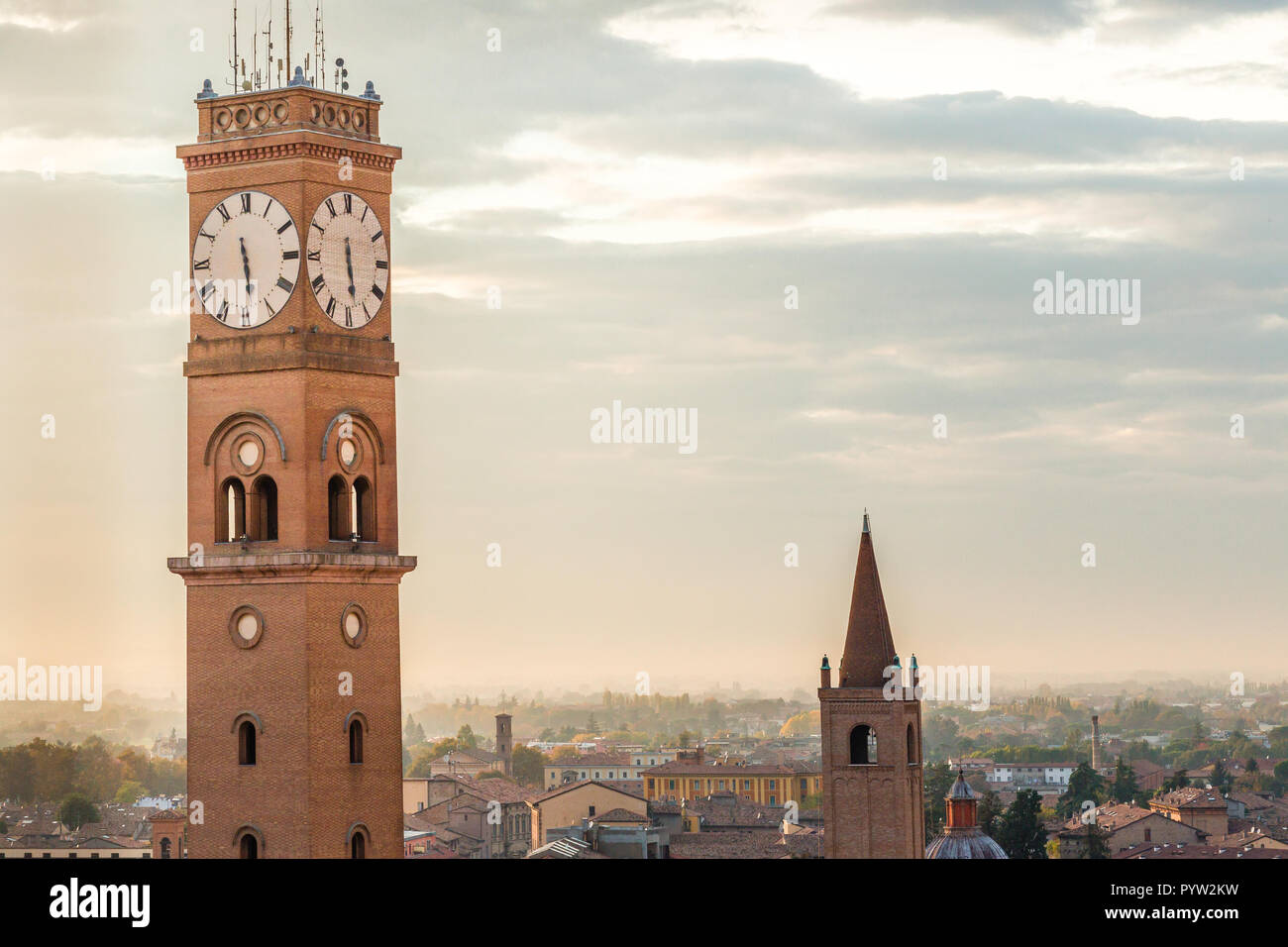 cityscape with ancient clock tower on sky background Stock Photo - Alamy