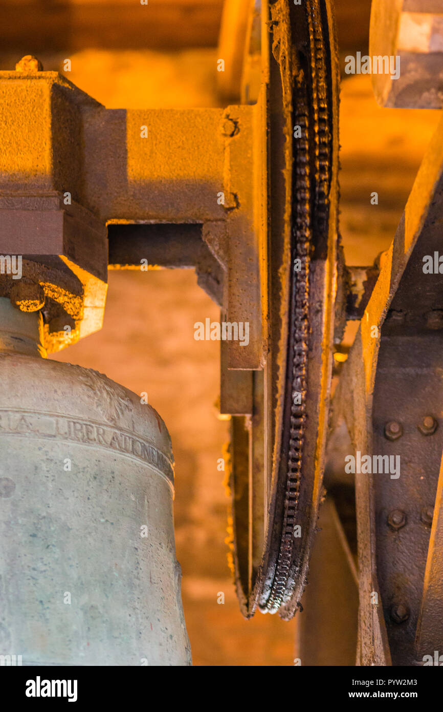 details of gears in ancient bell tower Stock Photo - Alamy