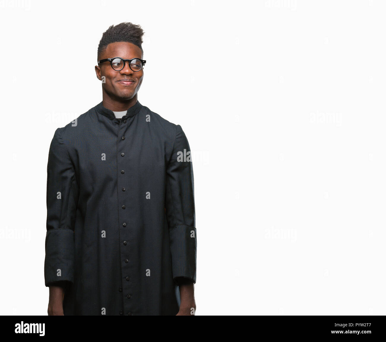 Young african american priest man over isolated background smiling ...