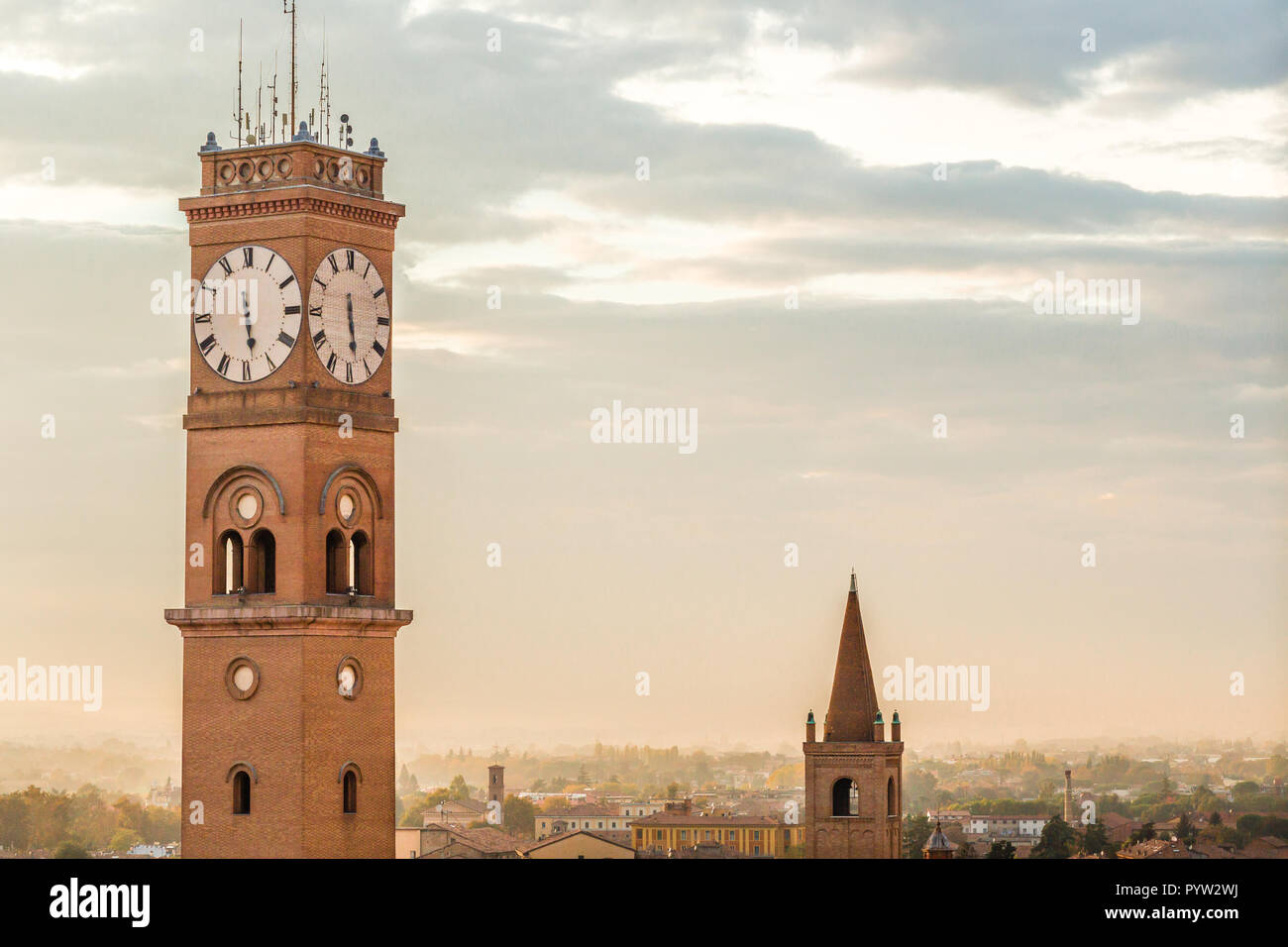 cityscape with ancient clock tower on sky background Stock Photo - Alamy