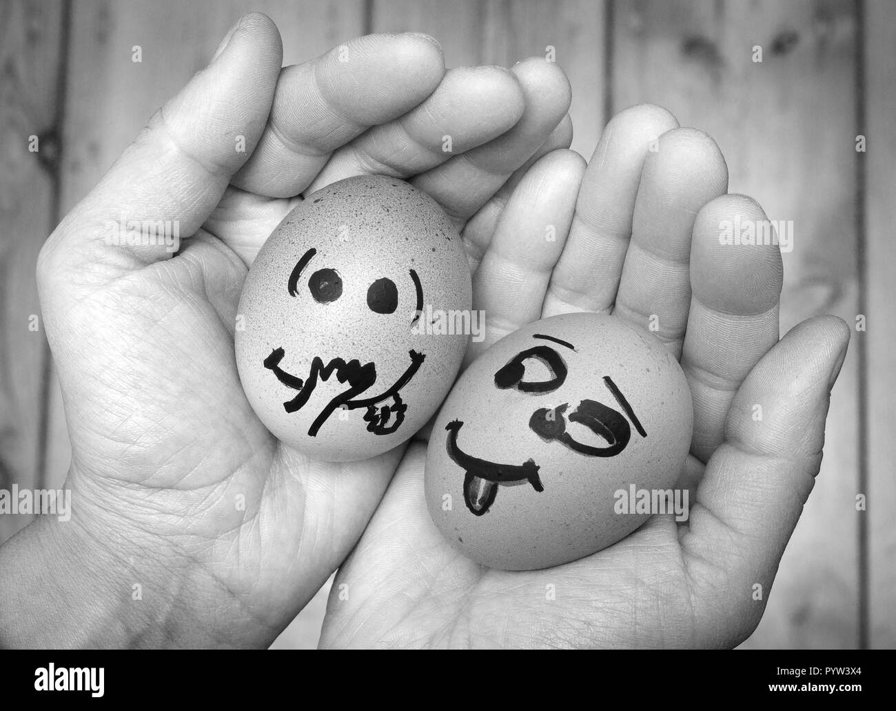 An egg staring lustfully, lecherously at another egg, both in female ...