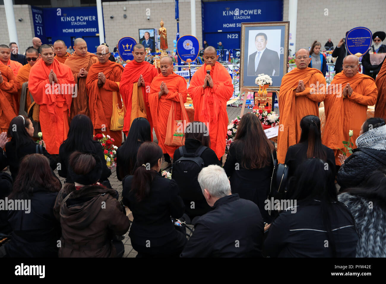 Buddhist Monks lead a service at Leicester City Football Club Stock ...