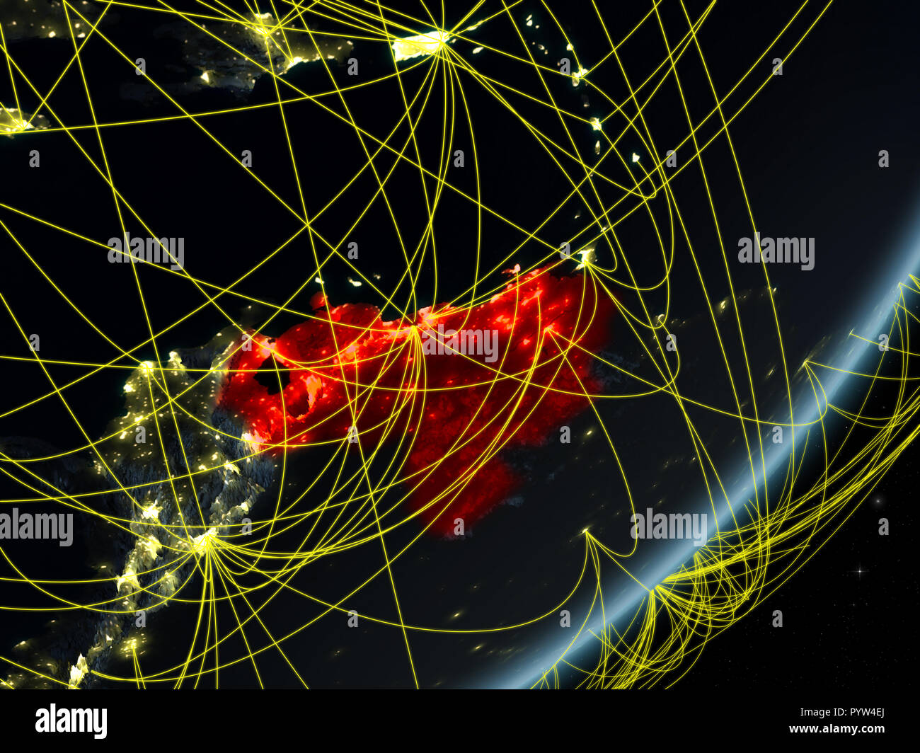 Venezuela on model of planet Earth with network at night. Concept of ...