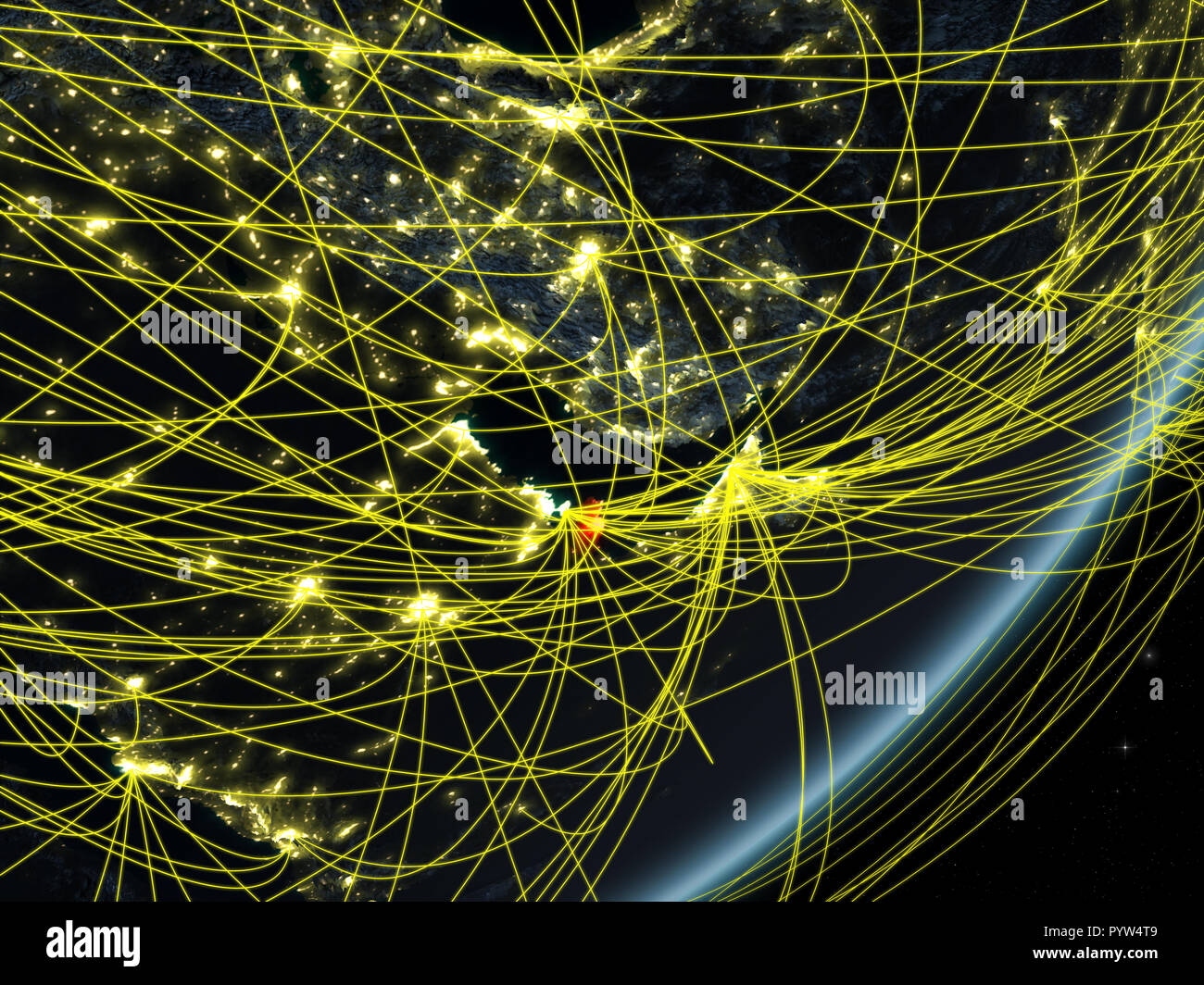 Qatar on model of planet Earth with network at night. Concept of new ...