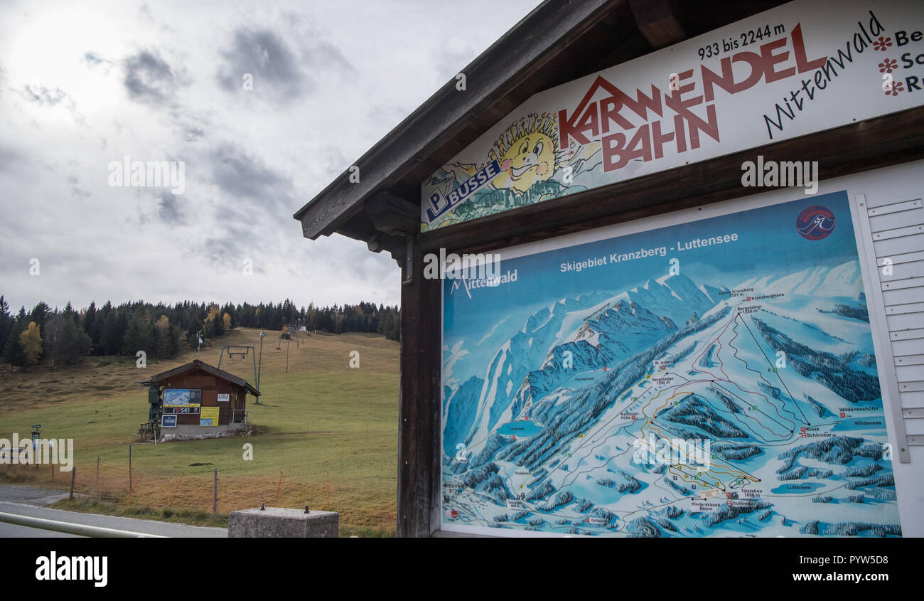 Mittenwald, Germany. 30th Oct, 2018. A terrain map for the Luttensee ...