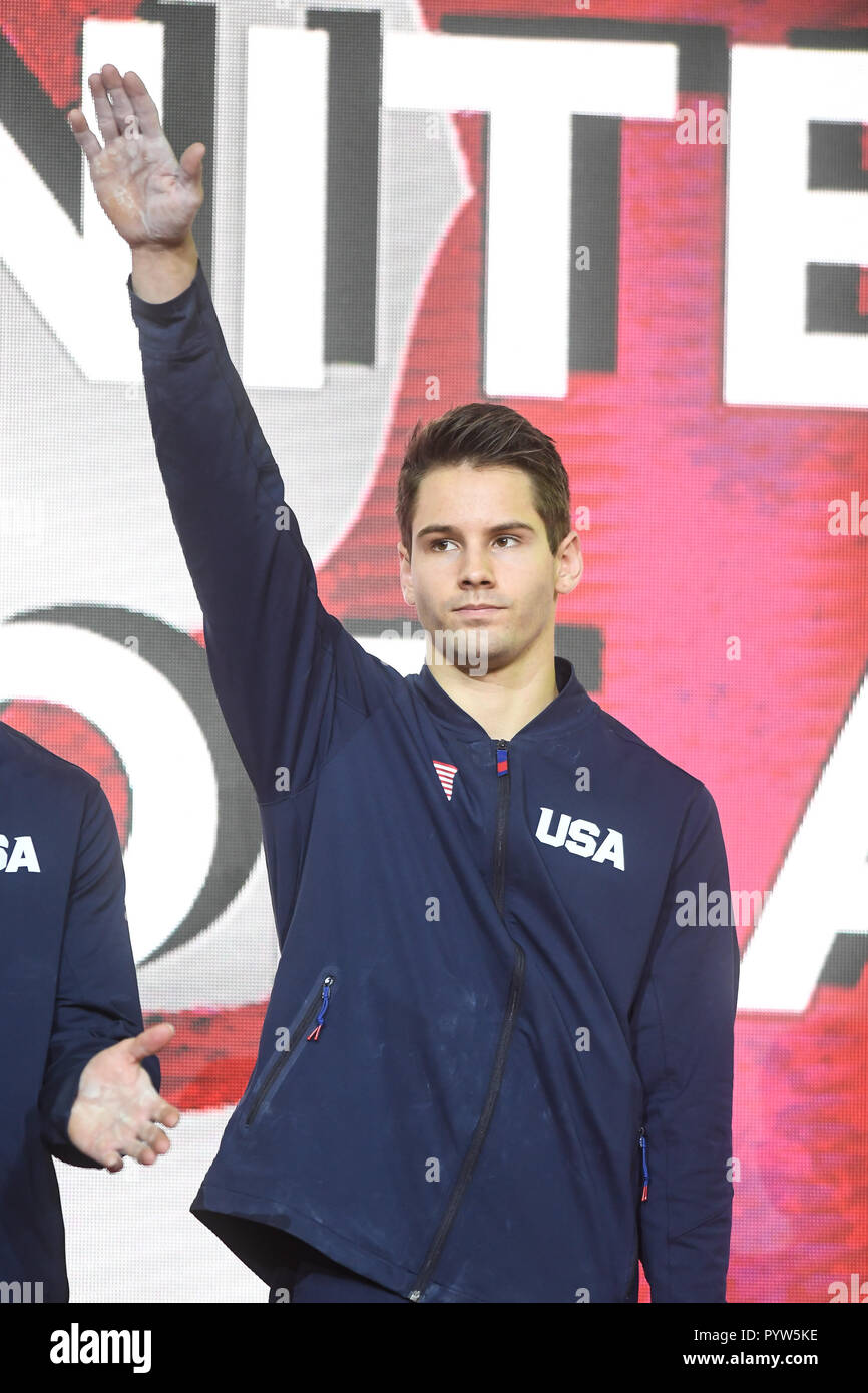 Doha, Qatar. 29th Oct, 2018. ALEC YODER waves to fans as he is ...