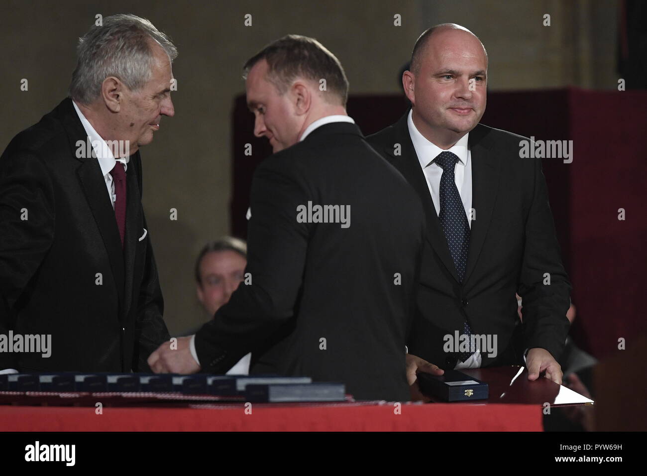 Czech President Milos Zeman, left, bestowed the Medal of Merit on ...