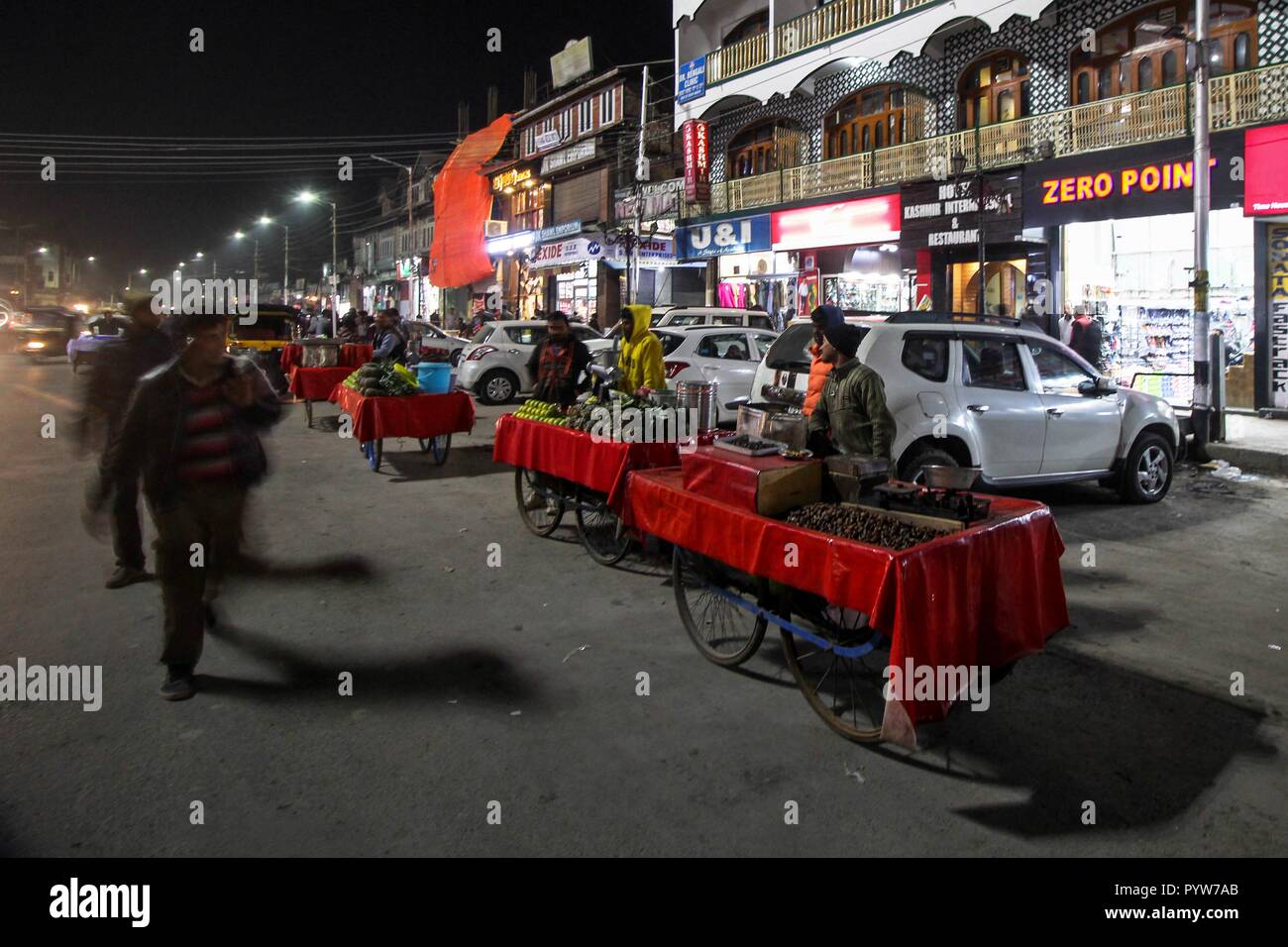 October 30, 2018 - Srinagar, J&K, - Street vendors are seen waiting for ...