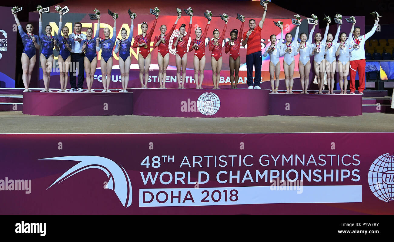 Doha, Katar. 30th Oct, 2018. Award Ceremony: Russia, USA, China (from ...