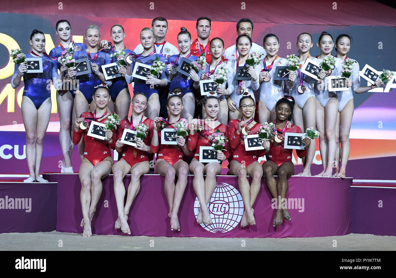 Doha, Katar. 30th Oct, 2018. Award ceremony: Russia, USA, China (from ...