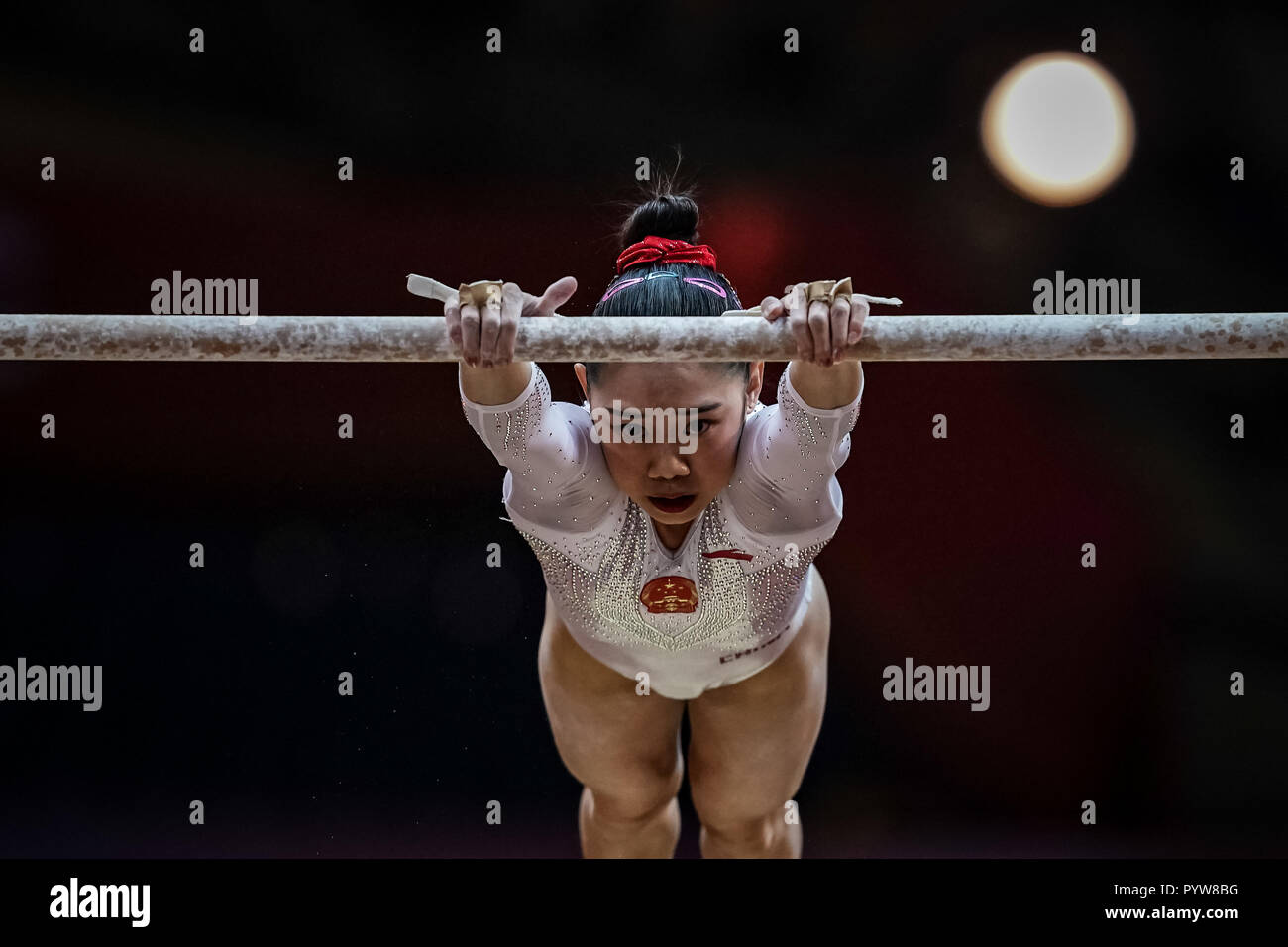 Doha, Qatar. October 30, 2018: Tingting Liu of China during Uneven Bar ...