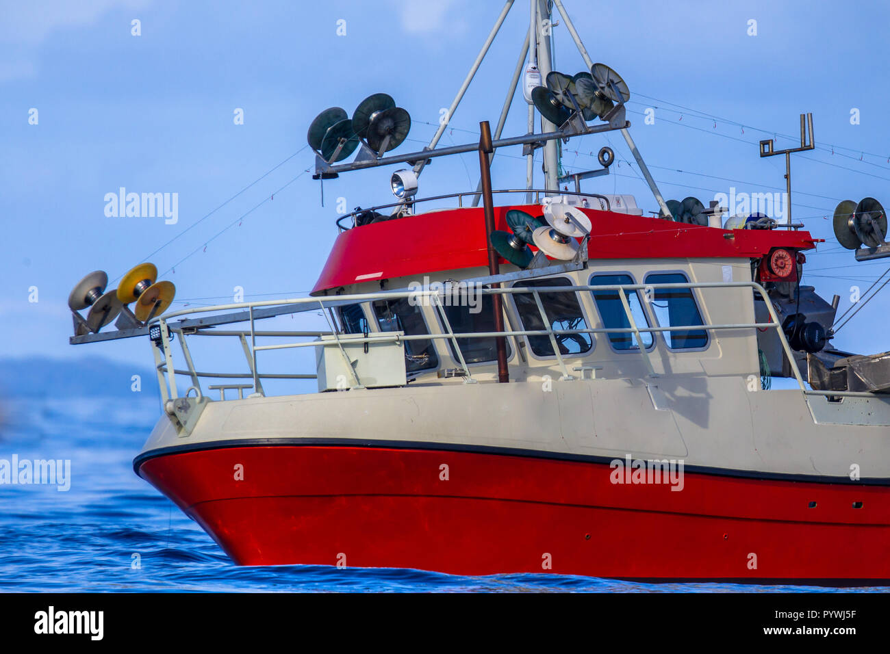 Wheel house of sustainable commercial mackerel hook line fishing vessel ...