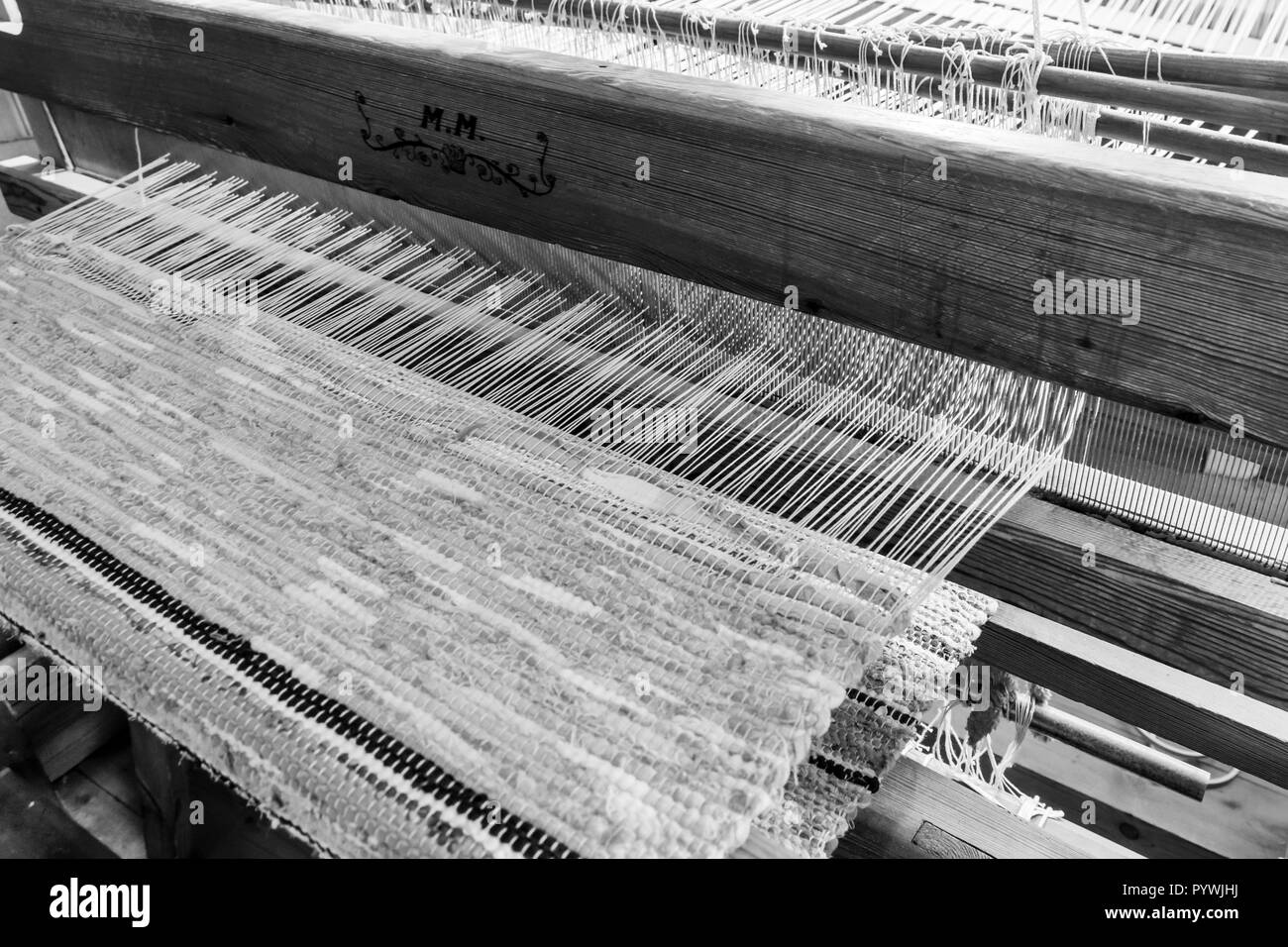 Antique weaving loom in an old Swedish farm in northern Sweden Stock ...