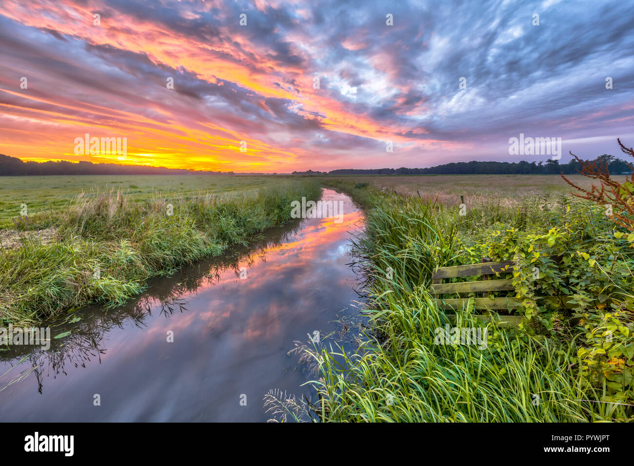 HDR colorful Indian summer river landscape of lowland stream in the ...