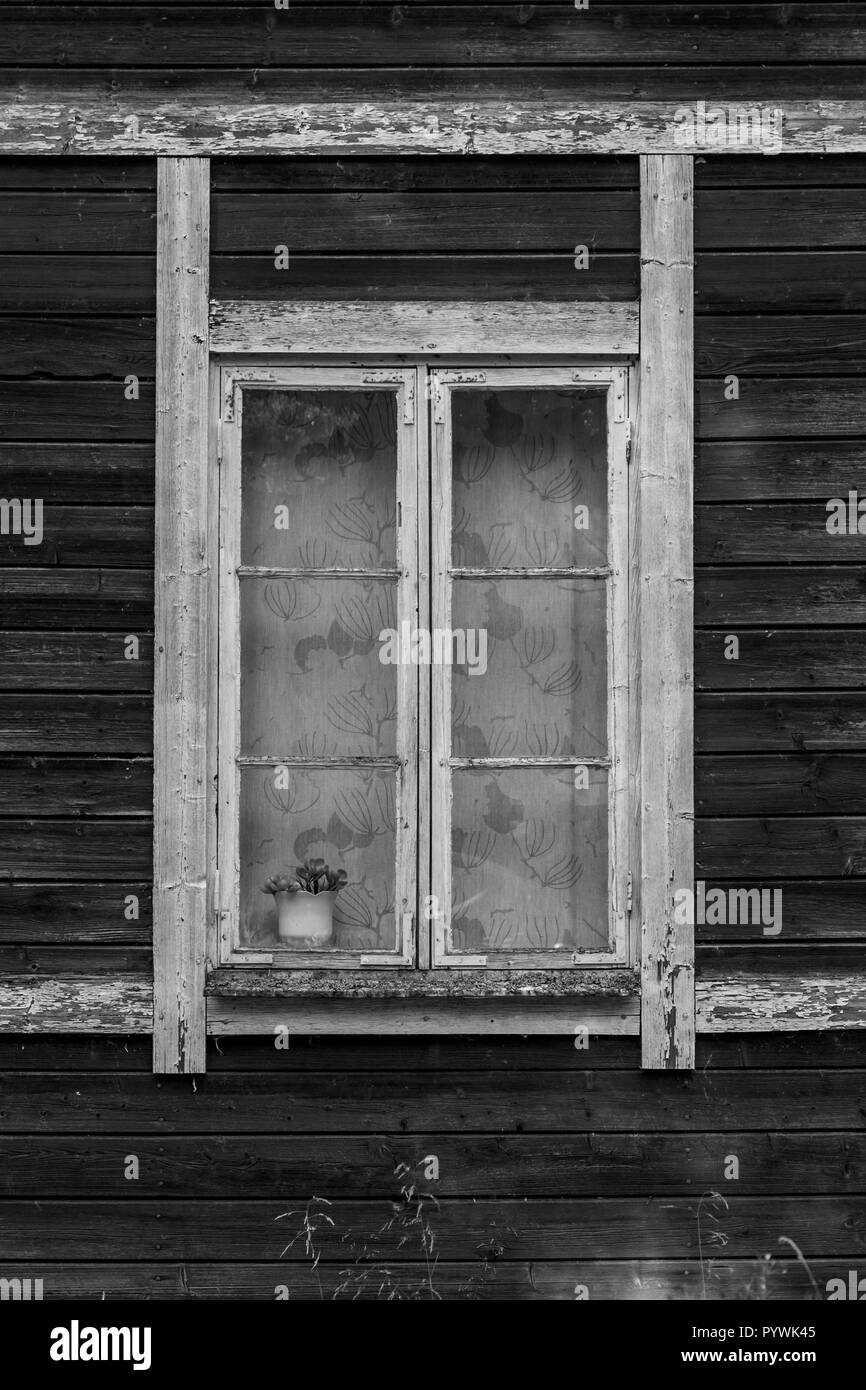 Rustic barn window in an old Swedish farm in northern Sweden Stock ...