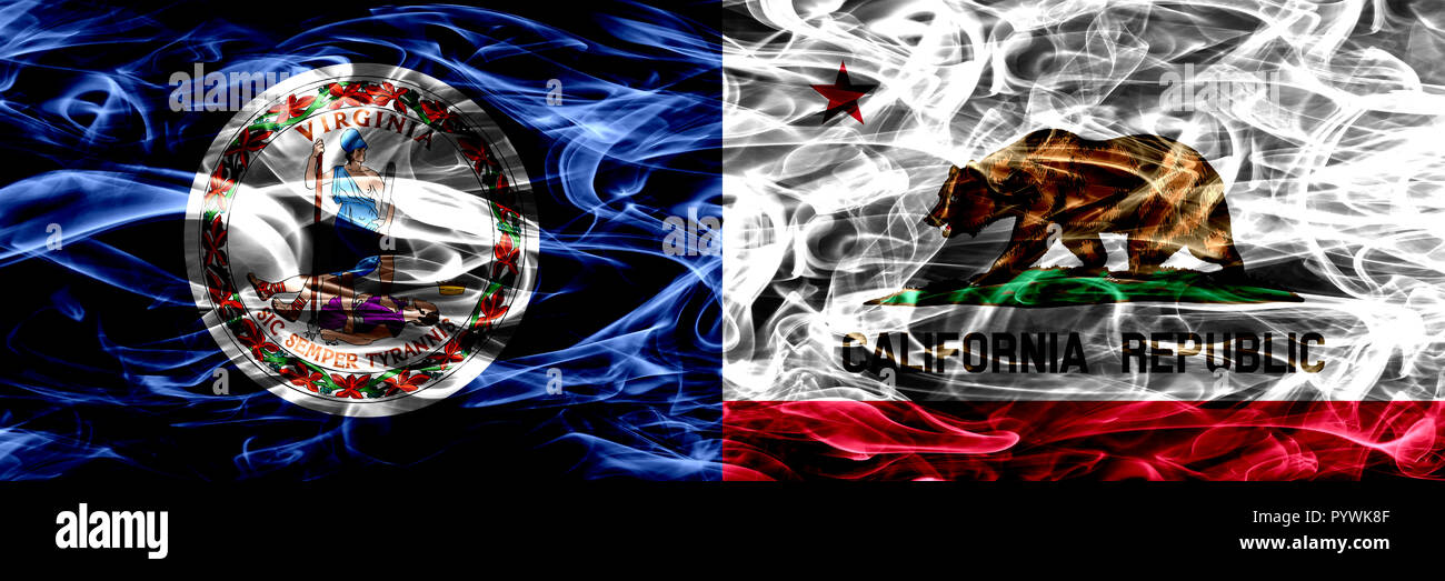 Virginia vs California colorful concept smoke flags placed side by side ...