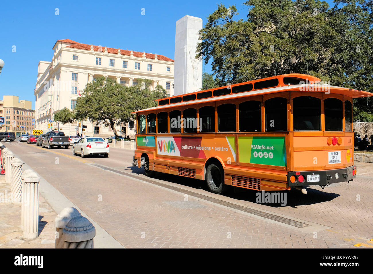 Public transportation bus in downtown San Antonio, Texas, USA Stock ...