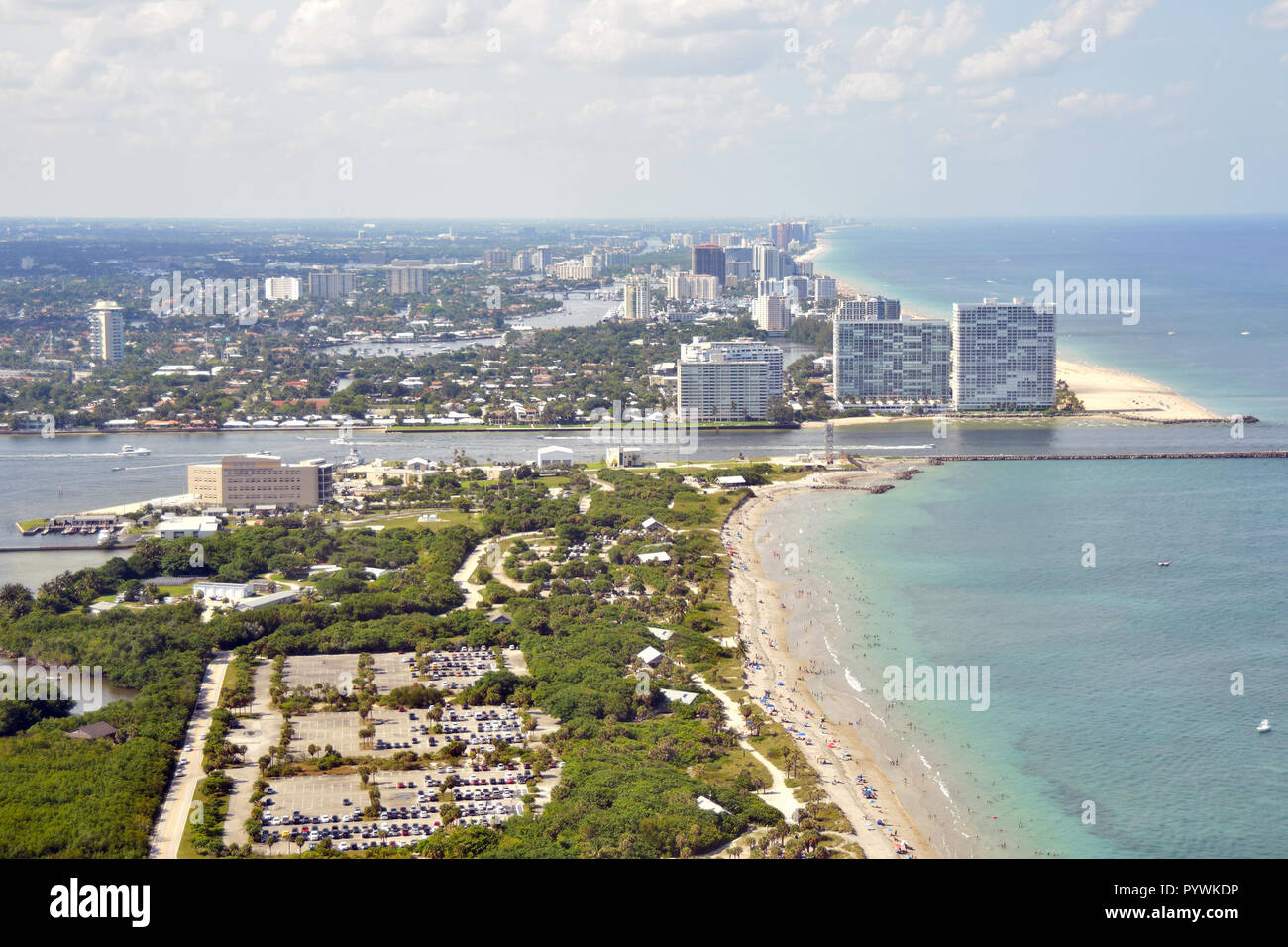 Fort Lauderdale, Florida shoreline and beach seen from above Stock ...