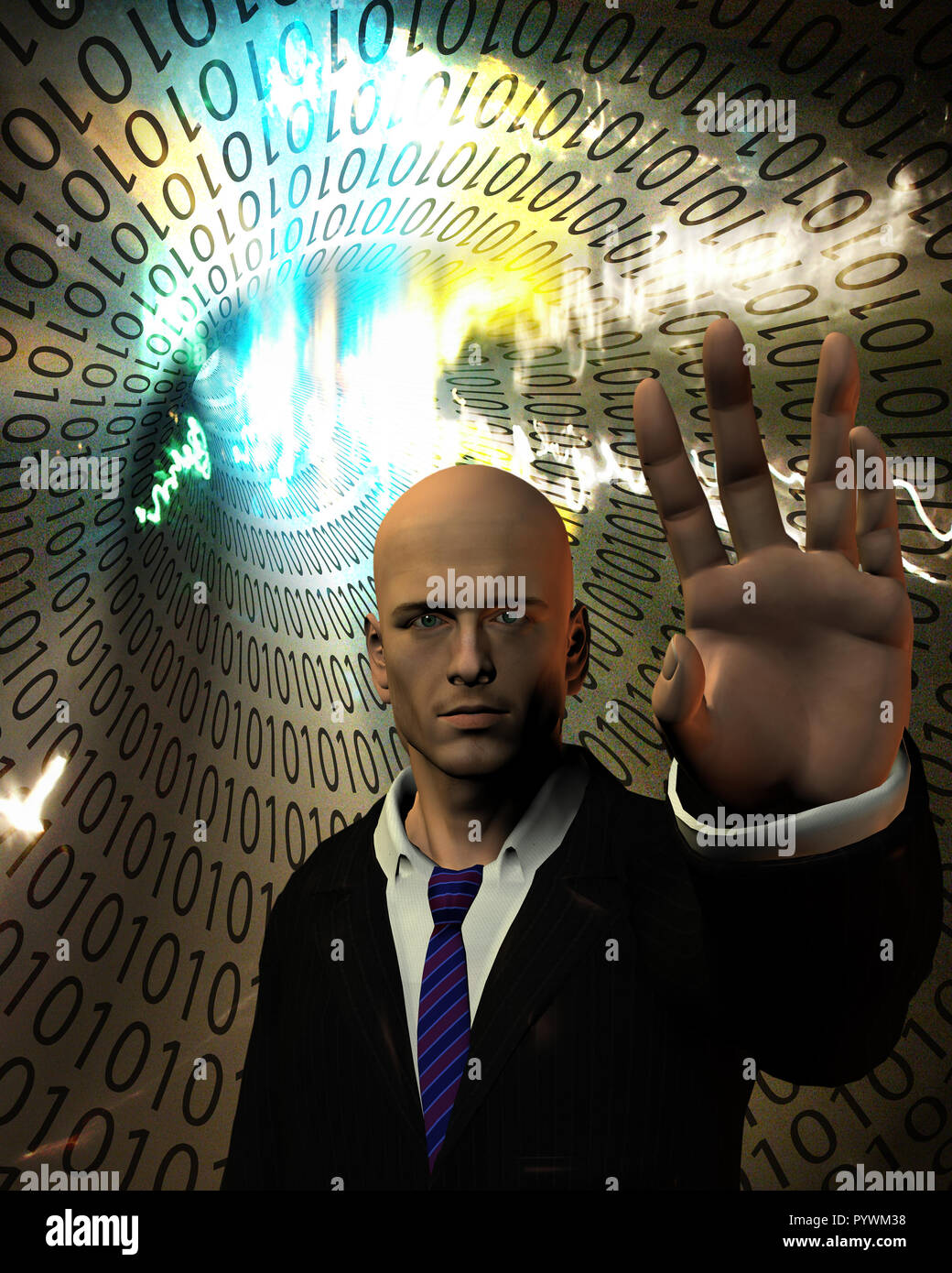 Man in suit before tunnel of binary code. Computer Security Stock Photo ...