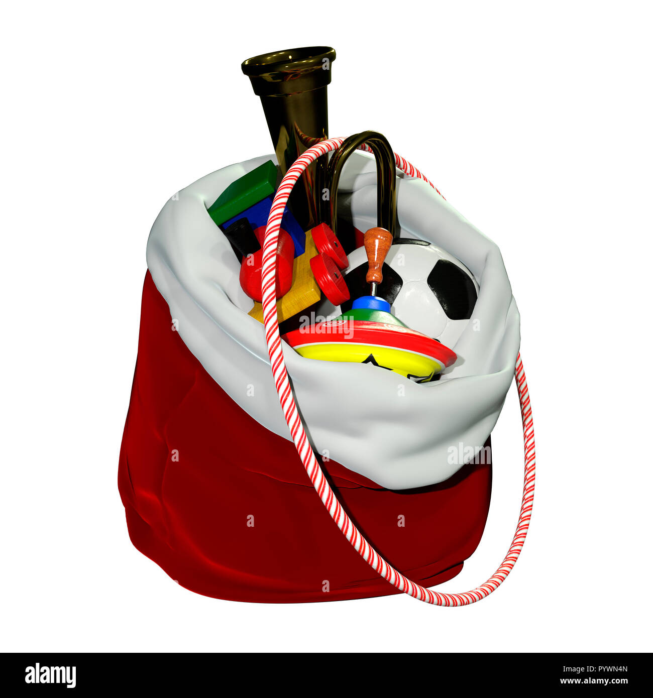3D rendering of a red Santa bag full of gifts isolated on white ...