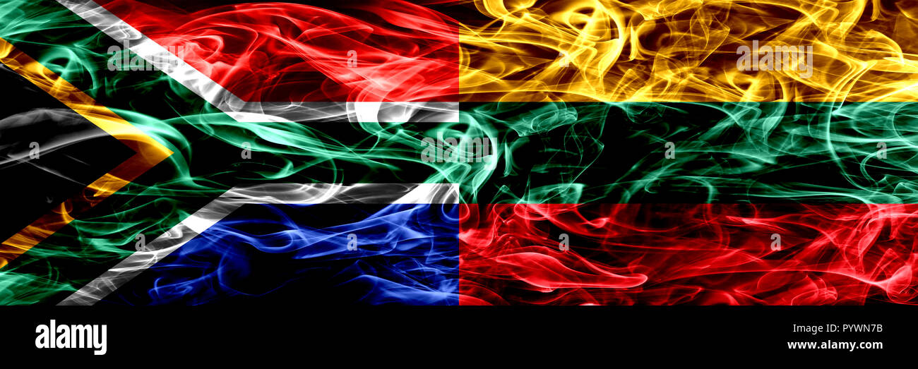 South Africa vs Lithuania, Lithuanian smoke flags placed side by side ...