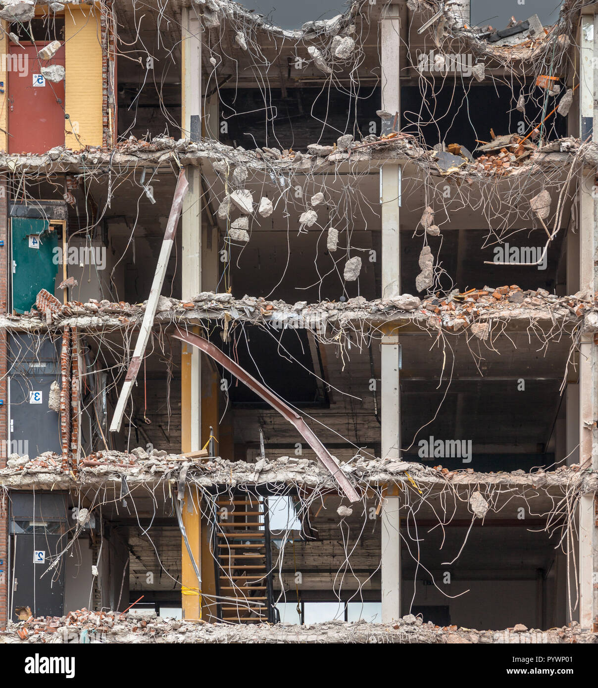 Demolition building background with Pieces of Metal and Stone are ...
