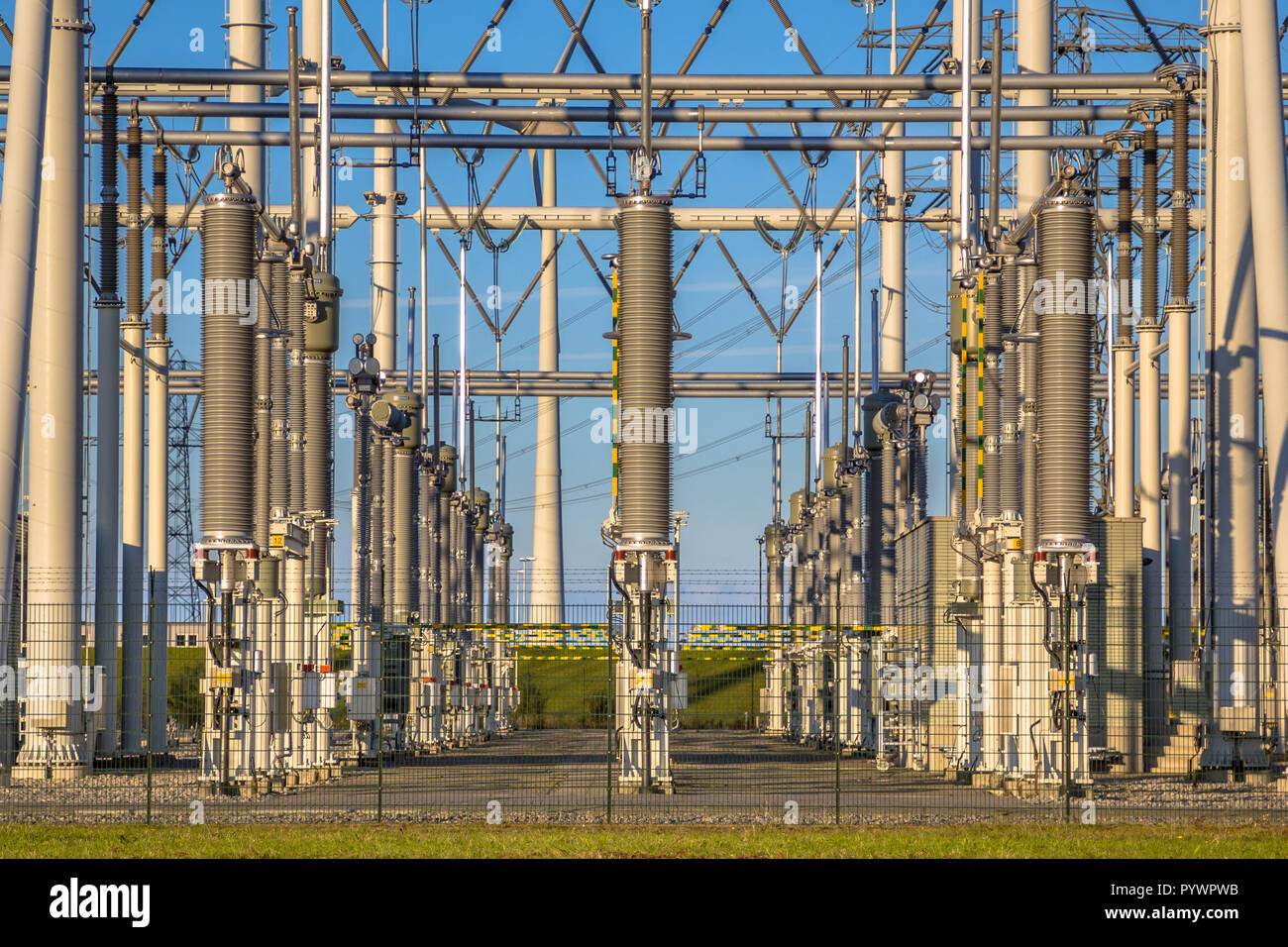 New Modern high-voltage Power substation with voltage transformers on ...