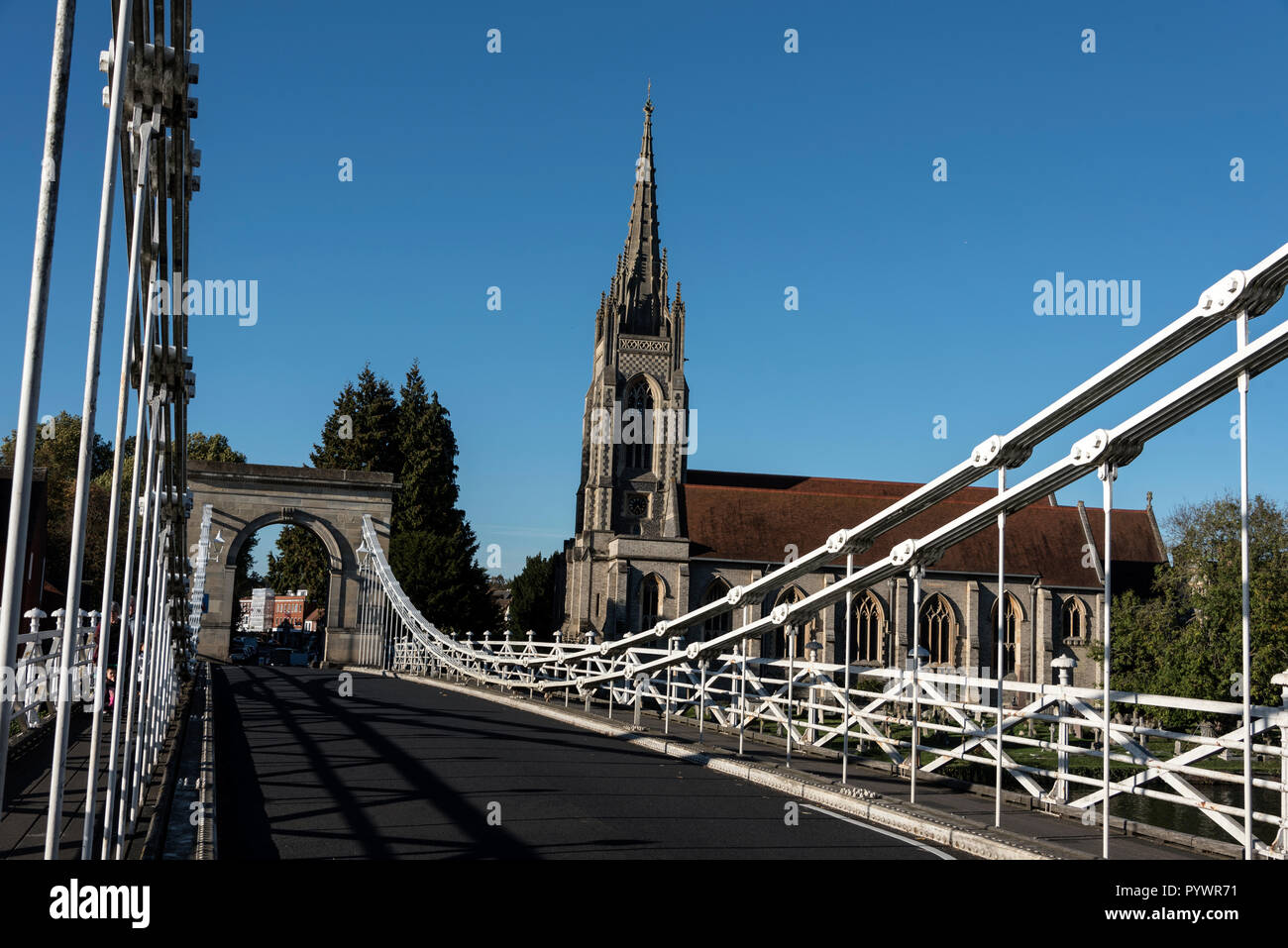Marlow suspension bridge and All Saints Church at Marlow in ...
