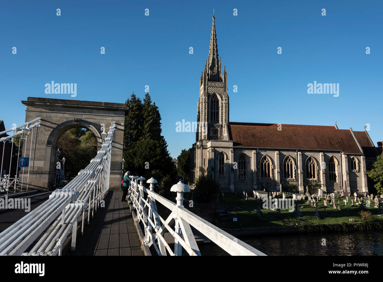 Marlow suspension bridge and All Saints Church at Marlow in ...