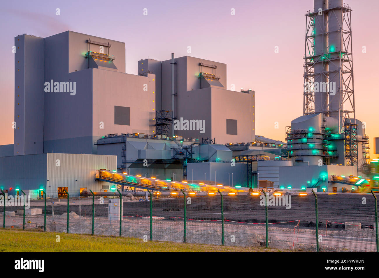 Detail of the powerhouse of a modern power plant fueled with coal and ...
