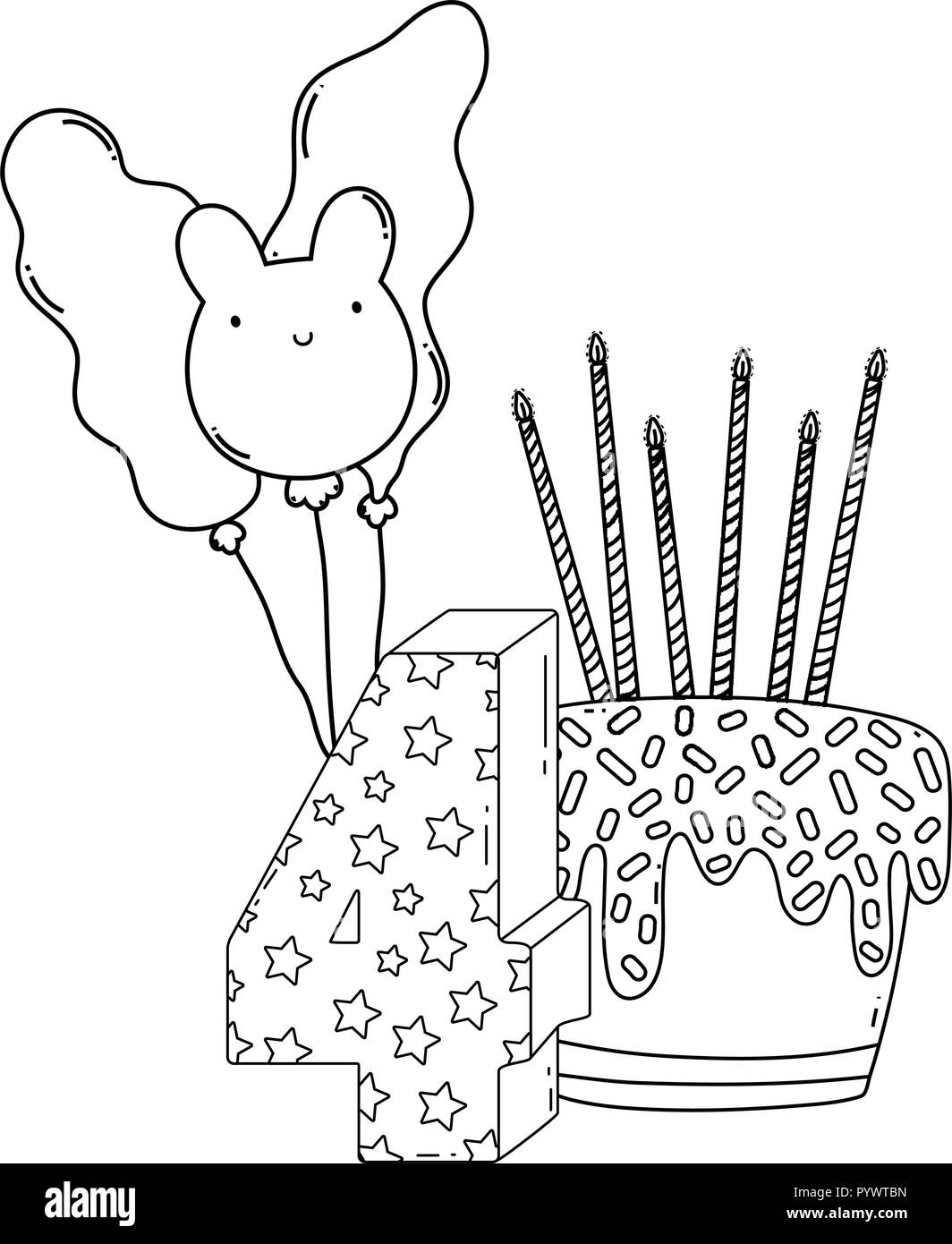 Birthday cake and balloons with number in black and white Stock Vector Image & Art - Alamy