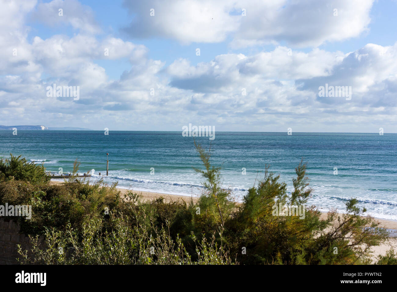 Bournemouth Beach in autumnal sunshine, with fluffy cumulus clouds ...