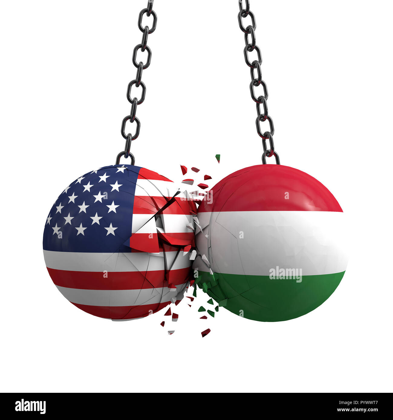 Relationship conflict between USA and Hungary. Trade deal concept. 3D ...