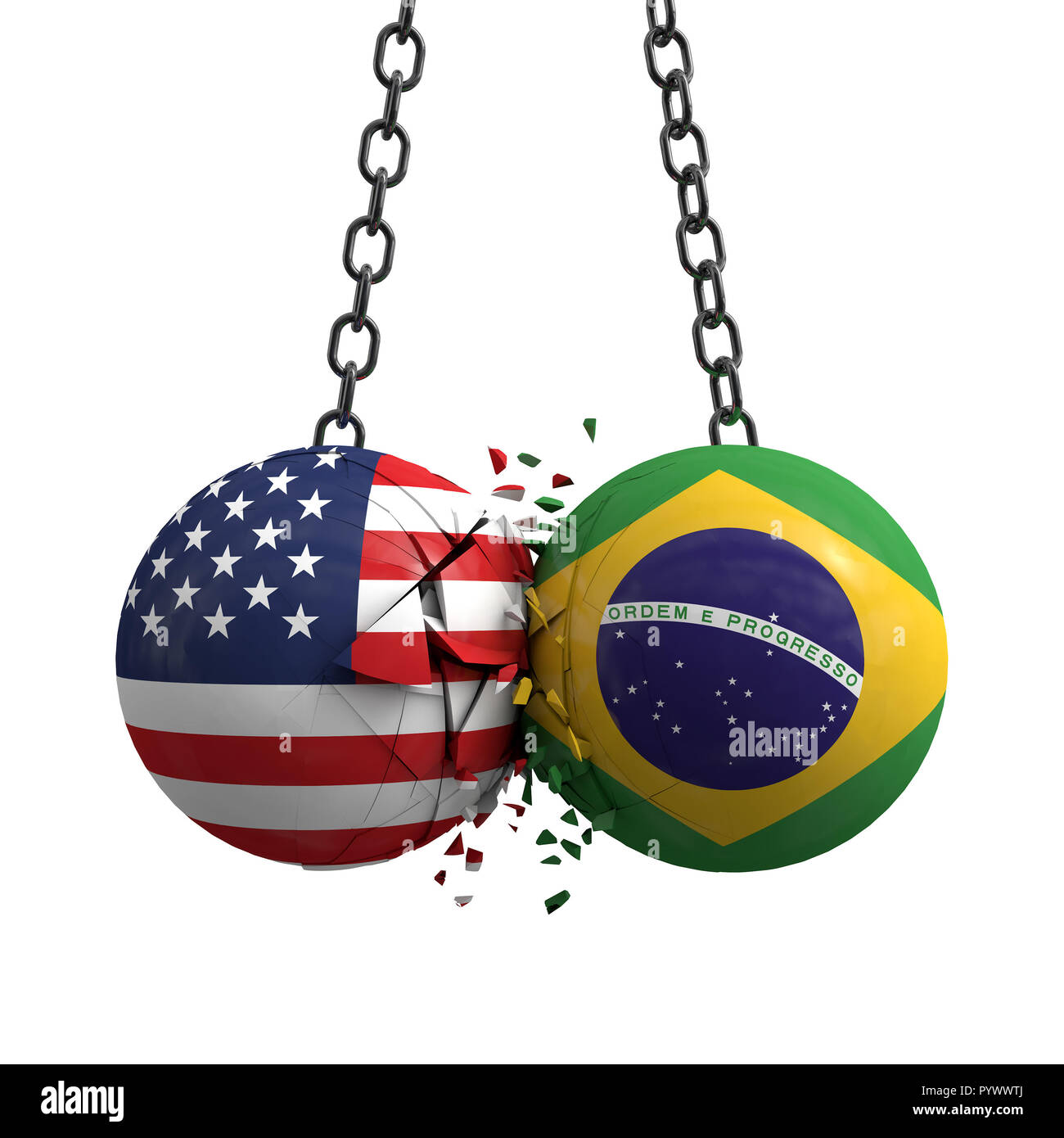 Relationship conflict between USA and Brazil. Trade deal concept. 3D ...