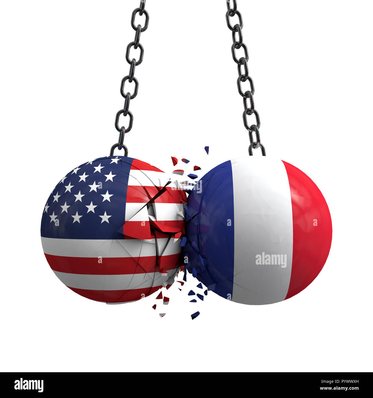 Relationship conflict between USA and France. Trade deal concept. 3D ...