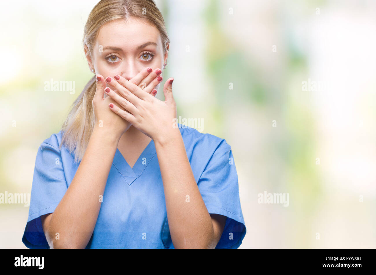 Young blonde surgeon doctor woman wearing medical uniform over isolated ...