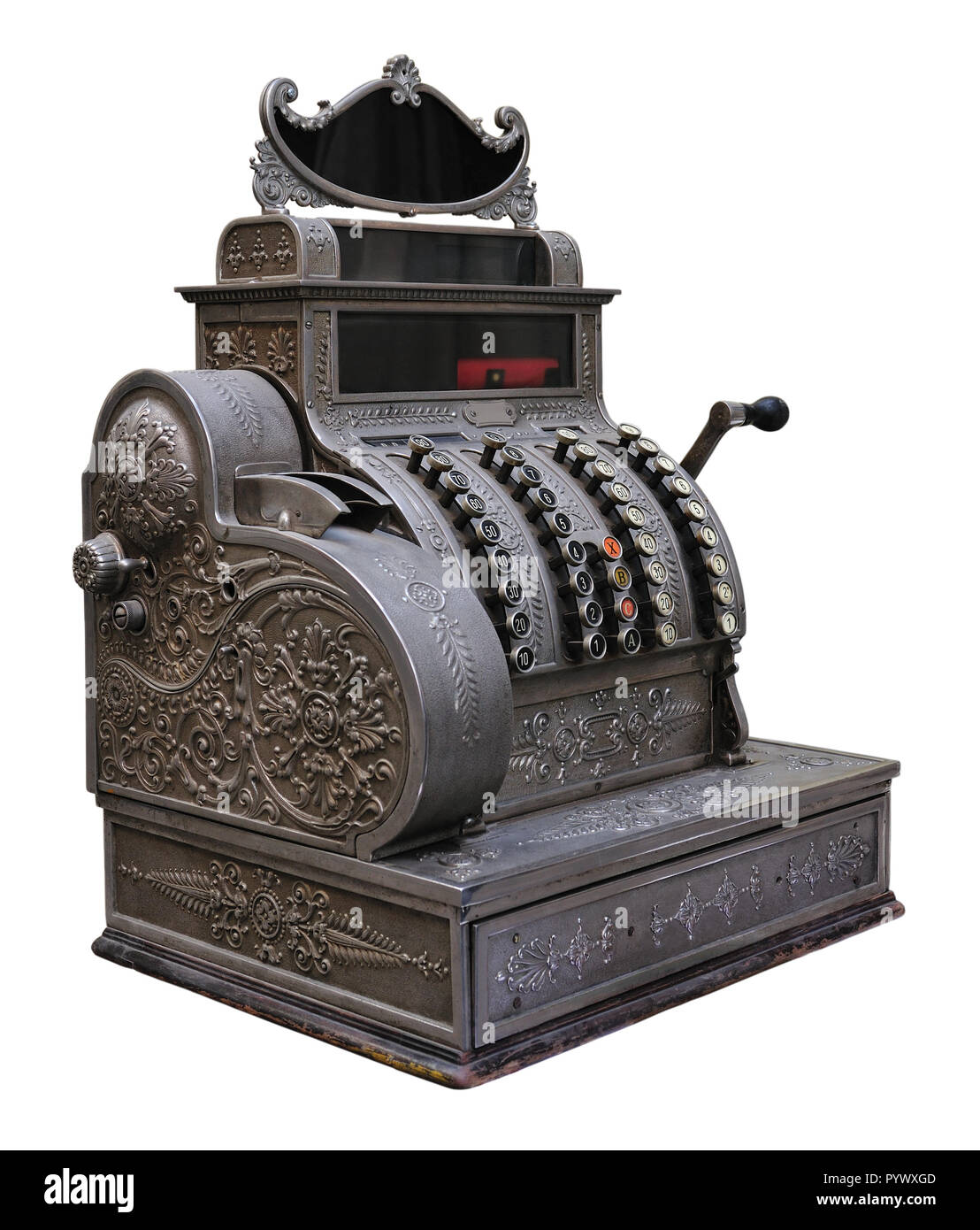 Old silver cash register isolated on white Stock Photo - Alamy