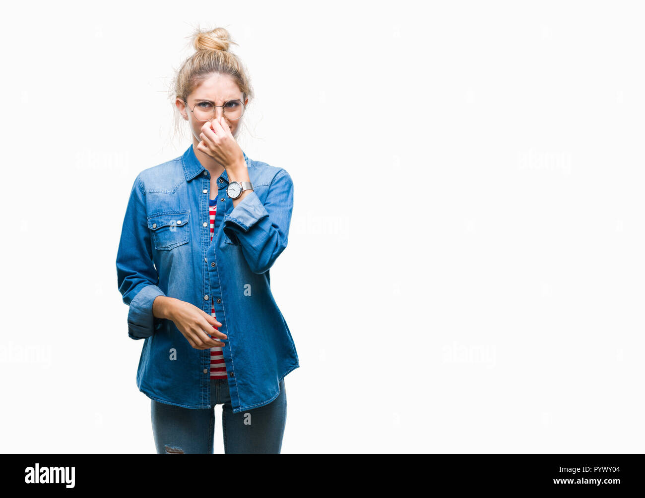 Young Beautiful Blonde Woman Wearing Glasses Over Isolated Background