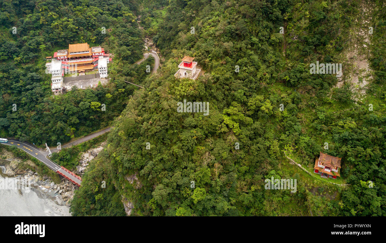 Aerial shot of Eternal spring shrine at the Taroko national park ...