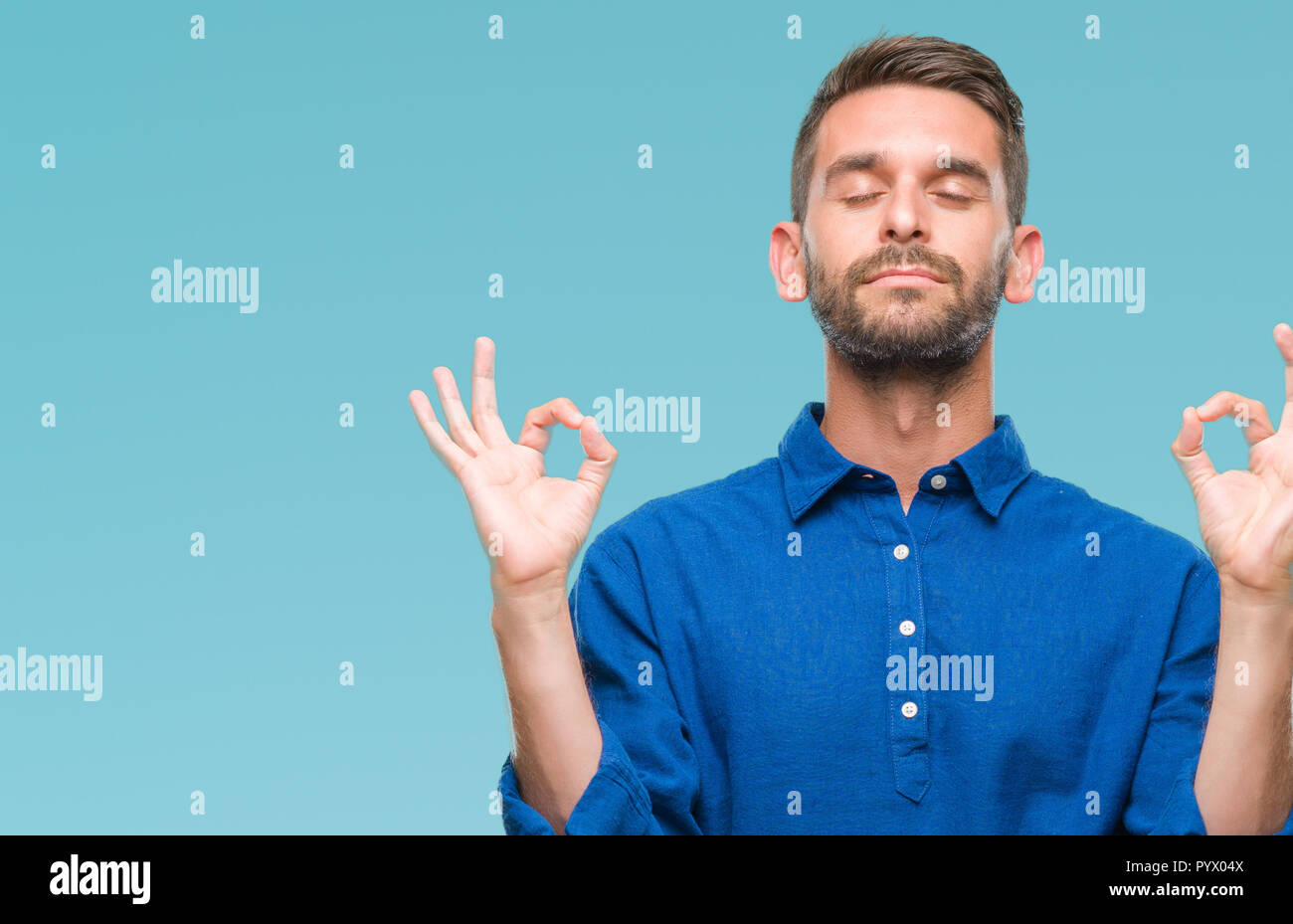 Young handsome man over isolated background relax and smiling with eyes ...